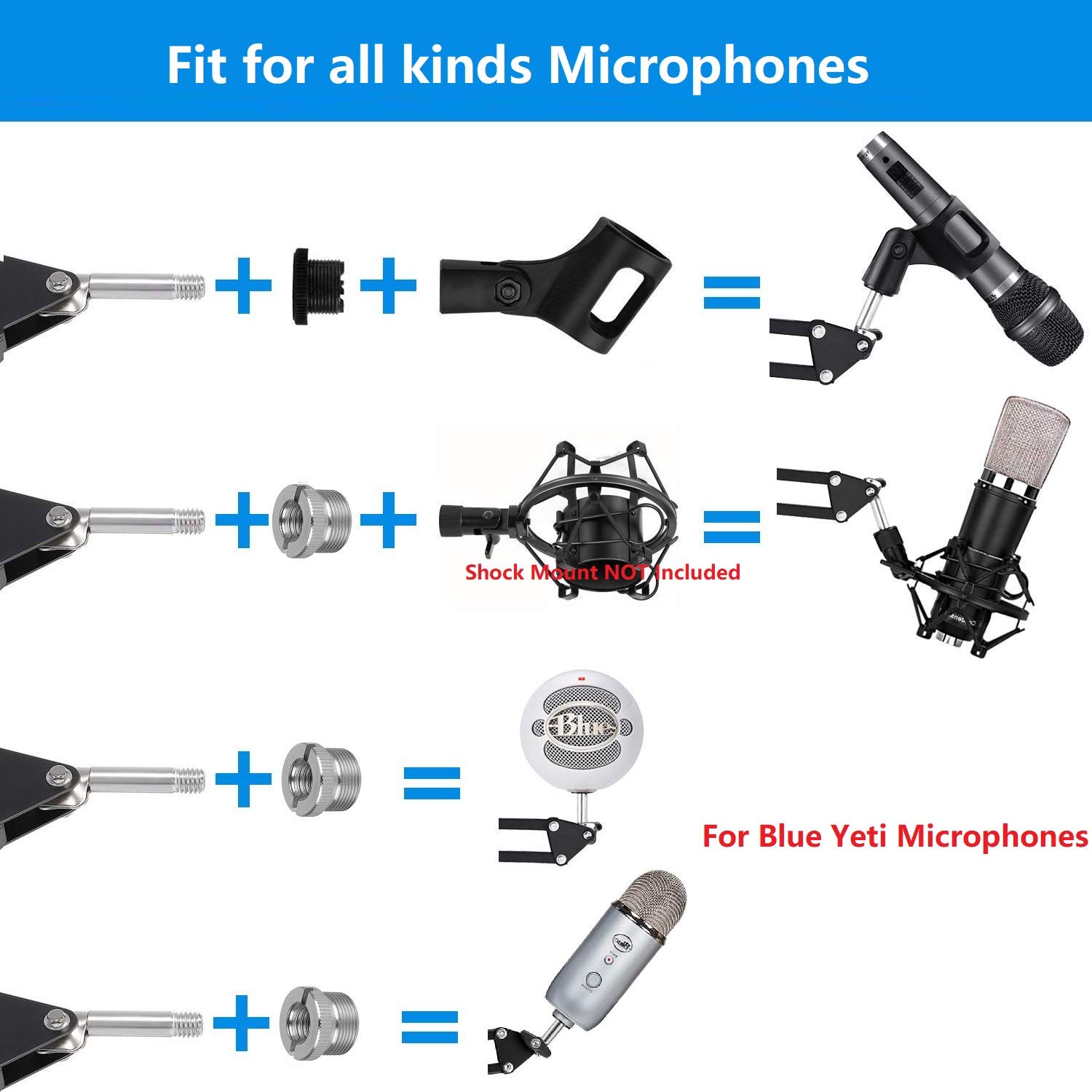 Microphone Wall Mount, Suspension Mic Stand Clip for Blue Yeti Snowball,Radio Broadcasting, Voice-Over Sound, Stages,TV Stations,Youtube