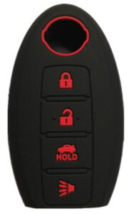 runzuie silicone keyless entry remote key fob cover protector compatible fit for nissan teana murano maxima pathfinder rogue versa 370z sentra altima black with red 4 buttons