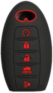 runzuie silicone keyless entry remote key fob cover case protector fit for infiniti jx35 qx60 qx80 q50 black with red 5 buttons