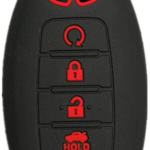 RUNZUIE Silicone Keyless Entry Remote Key Fob Cover Case Protector Fit for Infiniti JX35 QX60 QX80 Q50 Black with Red 5 Buttons