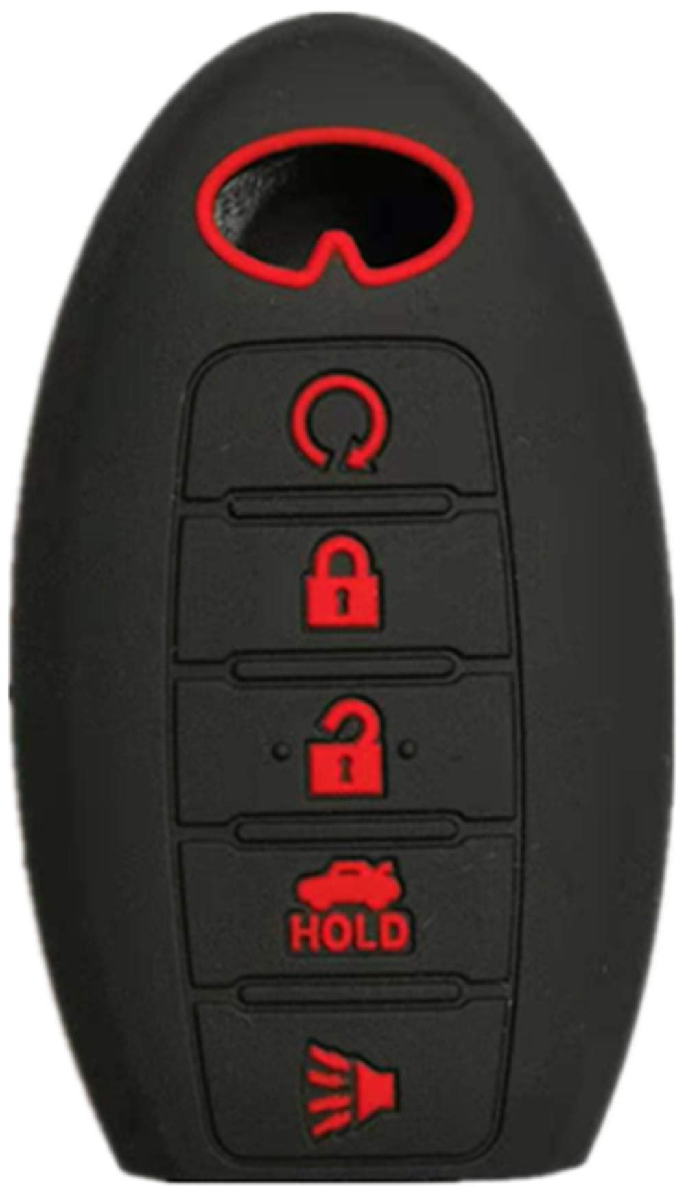 RUNZUIE Silicone Keyless Entry Remote Key Fob Cover Case Protector Fit for Infiniti JX35 QX60 QX80 Q50 Black with Red 5 Buttons