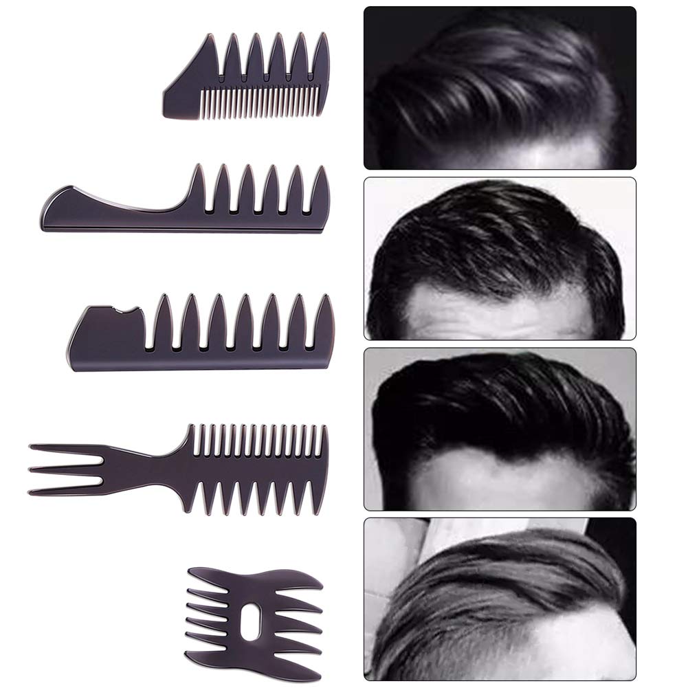 Styling Hair Comb Set Salon Barber Hairstylist Comb 5 Pack Professional Hair Brush Retro Hairdressing Hair Care Style Accessory Double-sided for Men Boy Gentleman