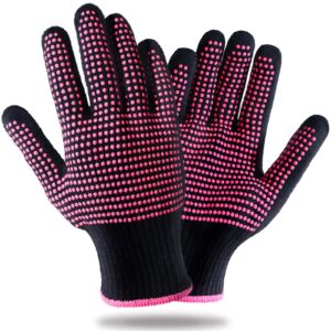 teenitor 2 pcs heat resistant gloves with silicone bumps, professional heat proof glove mitts for hair styling curling iron wand flat iron hot-air brushes sublimation gloves rose red