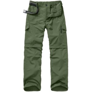 mens hiking pants convertible quick dry zip off upf lightweight fishing travel camping safari pants,army green,42