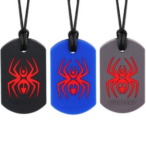 spider sensory chew necklace for kids, boys or girls (3 pack) - chewing necklace teething necklace teether necklace chew toys - teething toys designed for chewing, autism, autism sensory teether toy