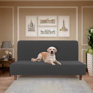 Easy-Going 100% Waterproof Futon Cover, Dual Waterproof Couch Cover for Futon, Stretch Jacquard Sofa Cover, Leakproof Furniture Protector for Kids, Pets, Dog and Cat (Futon, Dark Gray)