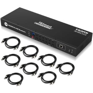 tesmart 16x1 hdmi kvm switch 16 port enterprise grade support 4k 60hz ultra hd console rack mount switcher with 8 pcs 5ft kvm cable,usb 2.0 device control up to 16 pcs/servers,rs232,lan port control