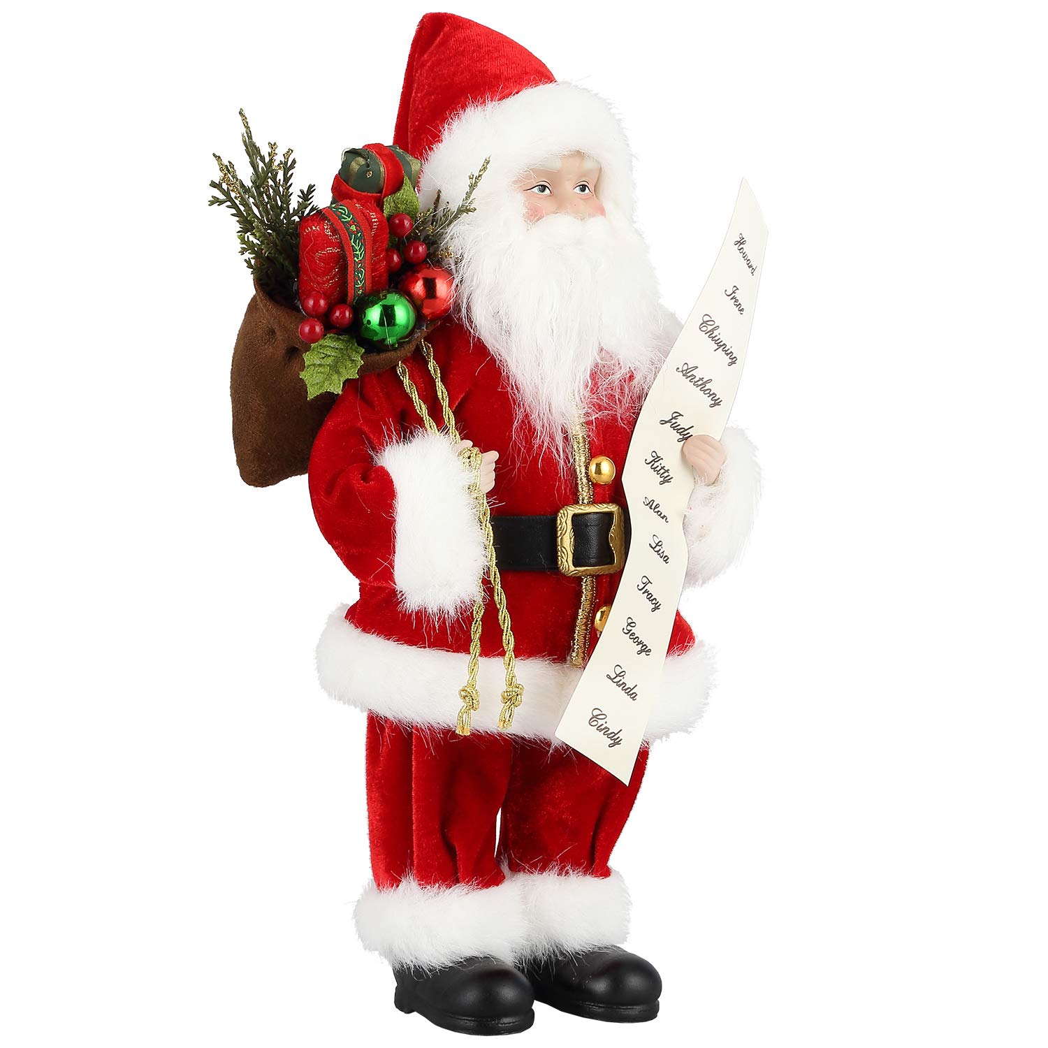 Uten 12" Santa Claus, Christmas Decorations Figurine Figure Decor with List and Gifts Bag for New Year Holiday Party Home Decoration