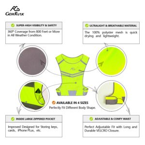 Reflective Running Vest Gear Ultralight & Comfortable Cycling Motorcycle Reflective Vest-Large Zippered Inside Pocket & Adjustable Waist- High Visibility Night Running Safety Vest (Yellow, L/XL)