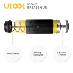 UTOOL Grease Gun, 8000 PSI Heavy Duty Pistol Grip Grease Gun Kit, 14 oz Load, 18 Inch Resin Flex Hose, 2 Basic Coupler, 2 Extension Rigid Pipe and 1 Sharp Type Nozzle