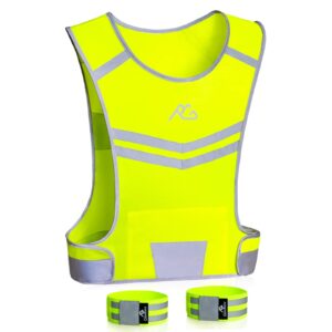 goxrunx reflective running vest gear ultralight & comfortable cycling motorcycle reflective vest-large zippered inside pocket & adjustable waist- high visibility night running safety vest (yellow, m)