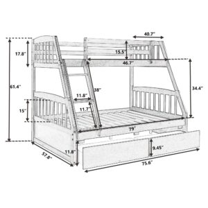 Merax Solid Wood Twin Over Full Bunk Bed with Two Storage Drawer, Removable Ladder and Safety Guardrail for Kids, Teens, Adults, Convertible to 2 Separated beds (White)