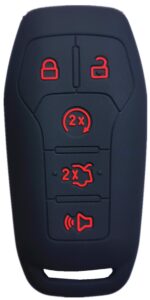 runzuie silicone keyless entry remote key fob cover case protector fit for ford fusion f-150 mustang lincoln edge mkz mkc (black with red 5 buttons)