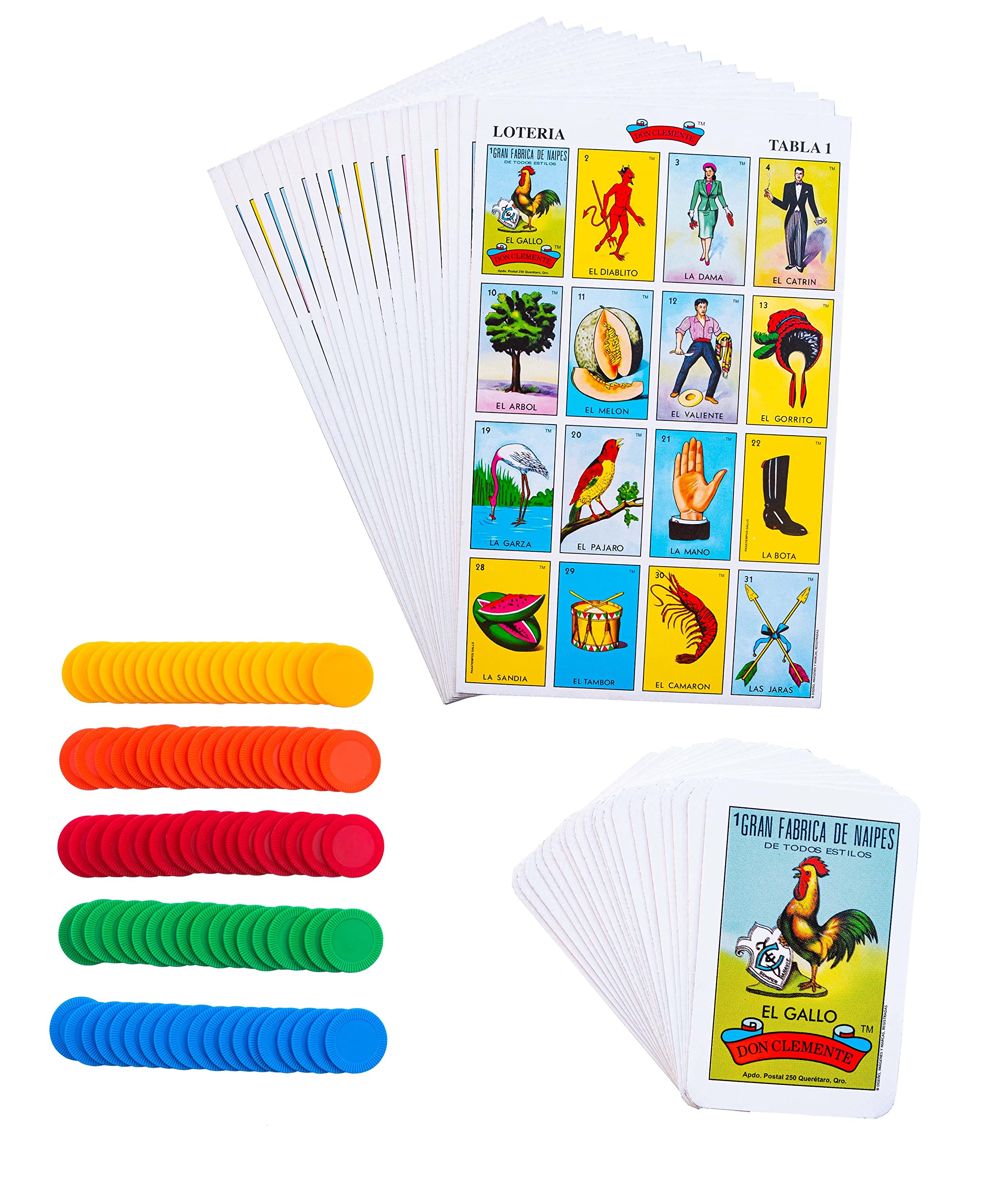 Loteria Mexican Bingo Game Kit - Loteria Bingo Game for 20 Players - Includes 1 Deck of Cards and Boards - with 100 Bingo Chips - for The Entire Family - Great for Learning Spanish.