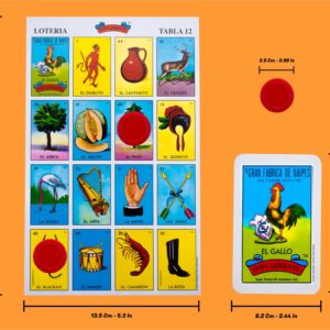 Loteria Mexican Bingo Game Kit - Loteria Bingo Game for 20 Players - Includes 1 Deck of Cards and Boards - with 100 Bingo Chips - for The Entire Family - Great for Learning Spanish.