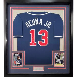 framed autographed/signed ronald acuna jr. 33x42 atlanta blue baseball jersey jsa coa