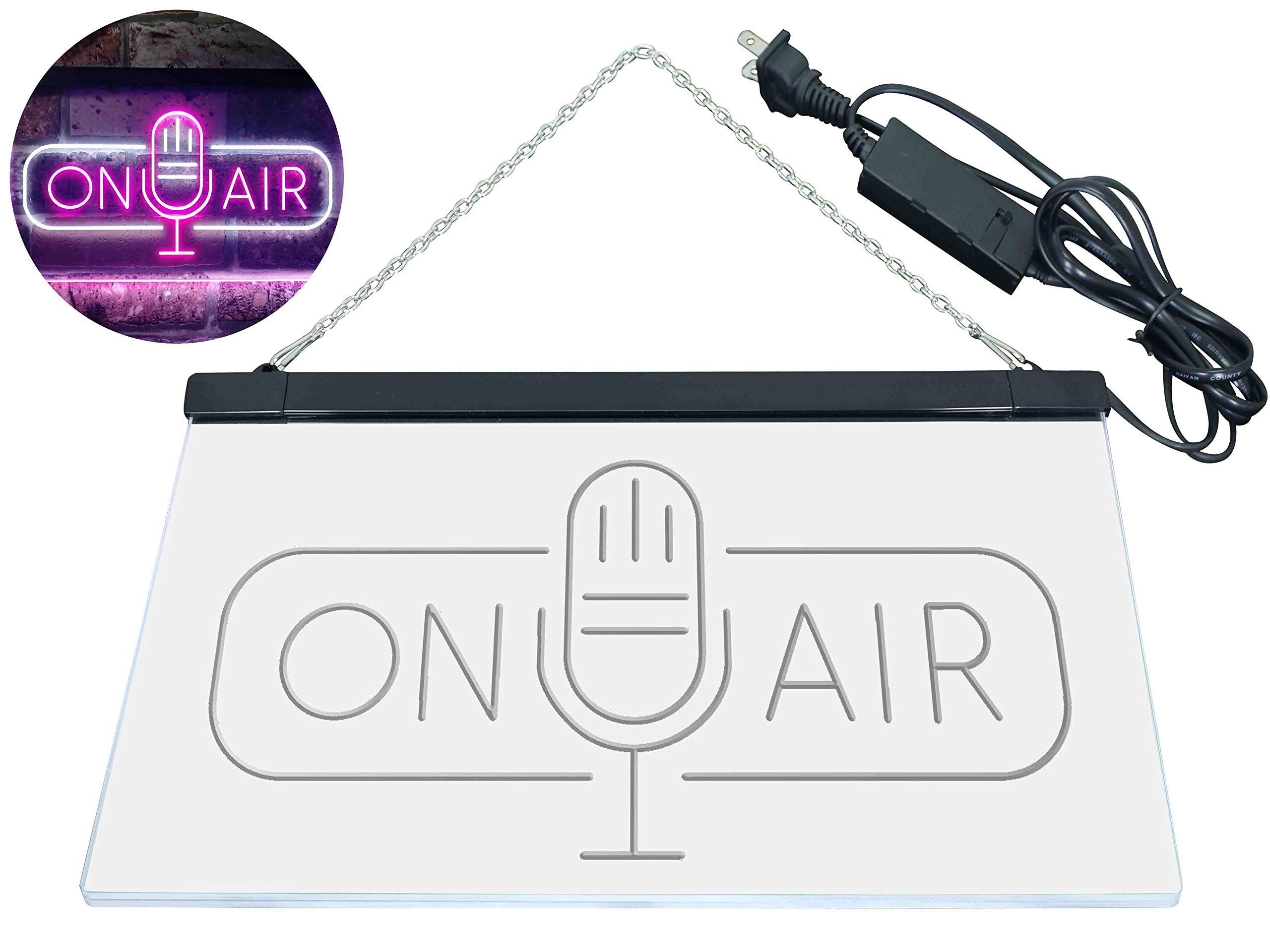 ADVPRO On Air Speaker Studio Dual Color LED Neon Sign White & Purple 12" x 8.5" st6s32-i3568-wp