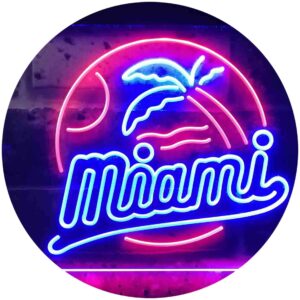 advpro miami island beach dual color led neon sign red & blue 16" x 12" st6s43-i3565-rb