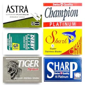 Astra-Derby-Shark-Tiger-Sharp Double Edge Razor Blades Sampler, 30 Blades