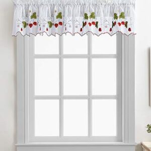 CHF Strawberry Garden Kitchen Curtain Window Swag Pair, Rod Pocket, 28W x 30L inch, Red