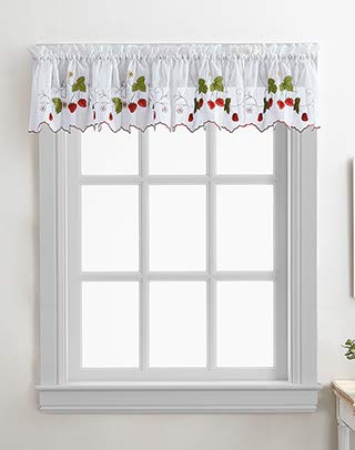 CHF Strawberry Garden Kitchen Curtain Window Swag Pair, Rod Pocket, 28W x 30L inch, Red