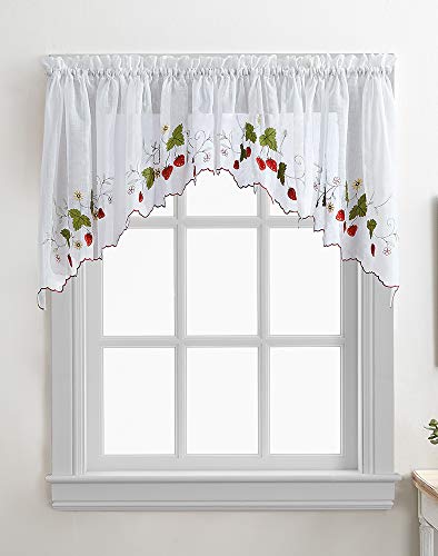 CHF Strawberry Garden Kitchen Curtain Window Swag Pair, Rod Pocket, 28W x 30L inch, Red