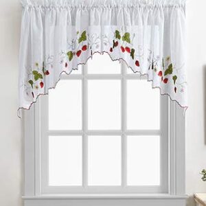 CHF Strawberry Garden Kitchen Curtain Window Swag Pair, Rod Pocket, 28W x 30L inch, Red