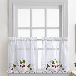 CHF Strawberry Garden Kitchen Curtain Window Swag Pair, Rod Pocket, 28W x 30L inch, Red