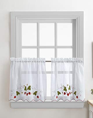 CHF Strawberry Garden Kitchen Curtain Window Swag Pair, Rod Pocket, 28W x 30L inch, Red