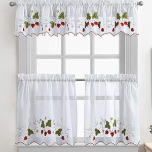 CHF Strawberry Garden Kitchen Curtain Window Swag Pair, Rod Pocket, 28W x 30L inch, Red