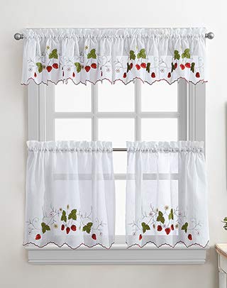 CHF Strawberry Garden Kitchen Curtain Window Swag Pair, Rod Pocket, 28W x 30L inch, Red