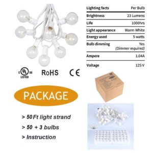 Afirst Outdoor String Lights 50FT with 53 Globe Bulbs Patio String Lights Weatherproof Outdoor Hanging Lights for Garden/Backyard Party/Wedding-White Cord