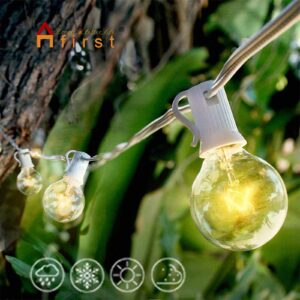 Afirst Outdoor String Lights 50FT with 53 Globe Bulbs Patio String Lights Weatherproof Outdoor Hanging Lights for Garden/Backyard Party/Wedding-White Cord