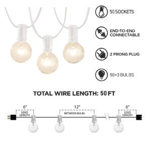 Afirst Outdoor String Lights 50FT with 53 Globe Bulbs Patio String Lights Weatherproof Outdoor Hanging Lights for Garden/Backyard Party/Wedding-White Cord