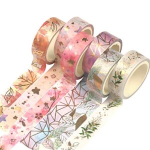 yubbaex floral gold washi tape set 6 rolls vsco foil masking tape decorative for arts, diy crafts, journal supplies, planners, scrapbook, card/gift wrapping -15mm- (romantic flowers)