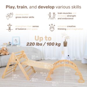 WEDANTA Foldable Climbing Toys Toddlers 4 in 1 - Pikler Triangle Climber Ramp Arch - Wooden Toddler Set 3 in 1 - Montessori Set - Pickler 3 Piece Gym for Kid - Anthill-3