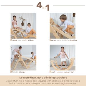 WEDANTA Foldable Climbing Toys Toddlers 4 in 1 - Pikler Triangle Climber Ramp Arch - Wooden Toddler Set 3 in 1 - Montessori Set - Pickler 3 Piece Gym for Kid - Anthill-3