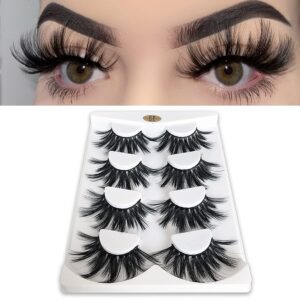 mikiwi 25mm lashes, dramatic 6d faux mink lashes, fluffy volume eyelashes, thick crossed lashes, long faux 25mm mink lashes (6d4-05)