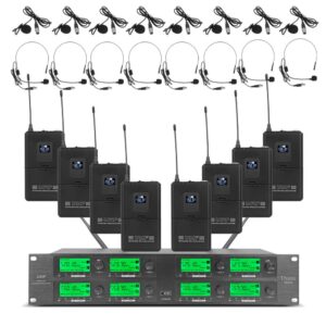 wenwen wireless microphone system uhf 8 channel 8 lavalier bodypacks 8 lapel mic 8 headsets for karaoke system church speaking conference wedding party 3 year warranty