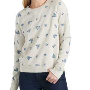 Lucky Brand Women's Allover Embroidered Crew Neck Sweatshirt, Oatmeal, Small