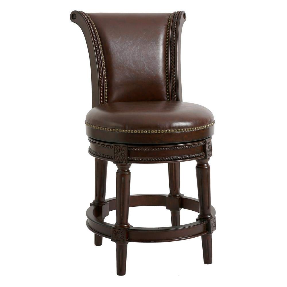 New Ridge Home Goods Chapman 31in. Bar-Height Swivel Bar Stool with Back, Distressed Walnut with Dark Brown Seat