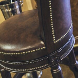 New Ridge Home Goods Chapman 31in. Bar-Height Swivel Bar Stool with Back, Distressed Walnut with Dark Brown Seat