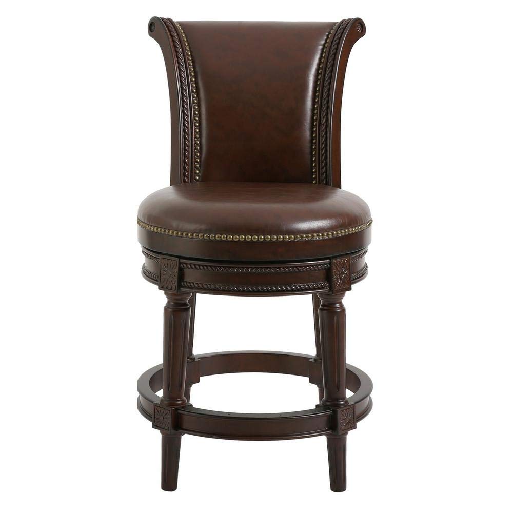 New Ridge Home Goods Chapman 31in. Bar-Height Swivel Bar Stool with Back, Distressed Walnut with Dark Brown Seat