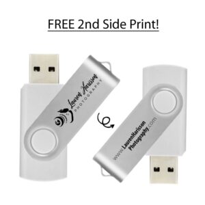 8GB Custom USB Flash Drives Personalized with Your Logo - for Promotional Use - Swivel - White Body/Silver Clip - 20 Pack