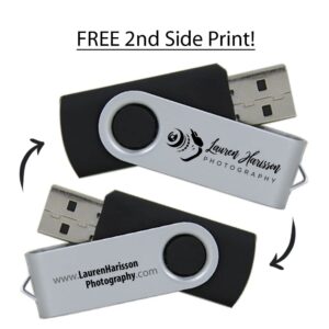 32GB Custom USB Flash Drives Personalized with Your Logo - for Promotional Use - Swivel - Black Body/Silver Clip - 20 Pack