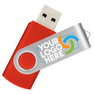 2gb custom usb flash drives personalized with your logo - for promotional use - swivel - red body/silver clip - 50 pack