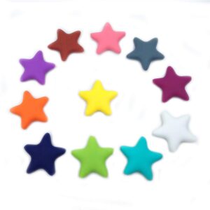 11pcs mini cute silicone five-pointed star bead animal silicone star beads for diy beading mom nursing necklacependant accessories (mix color)