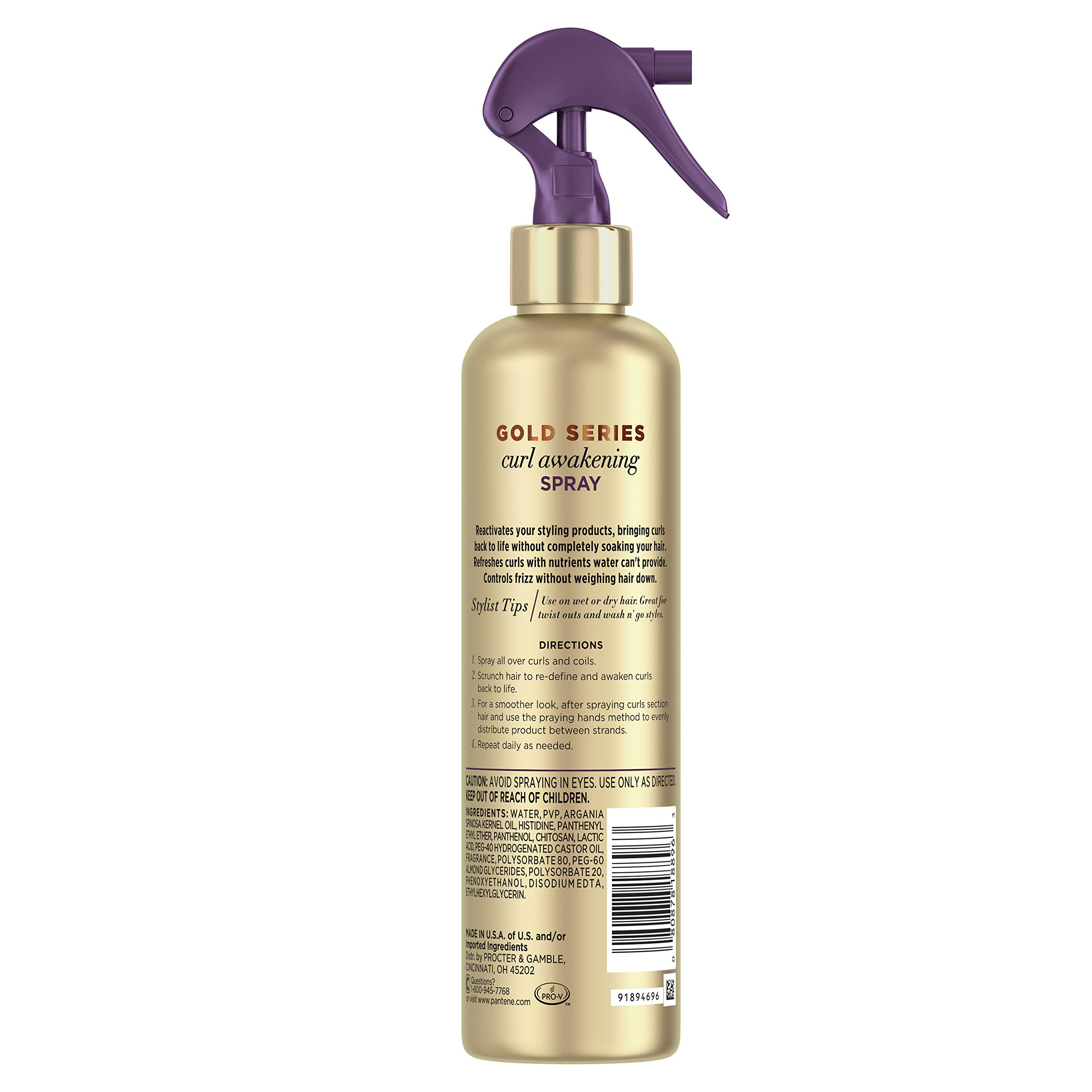 Pantene Gold Series Curl Awakening Spray, for Curly and Coily Hair, Infused with Argan Oil, 8.4 Fl Oz