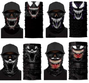 4pcs 3d venom face scarf, neck gaiter, headwear, magic scarf, balaclava, bandana, headband for women men teenager fishing, hunting, yard work, motorcycling,skiing,hiking