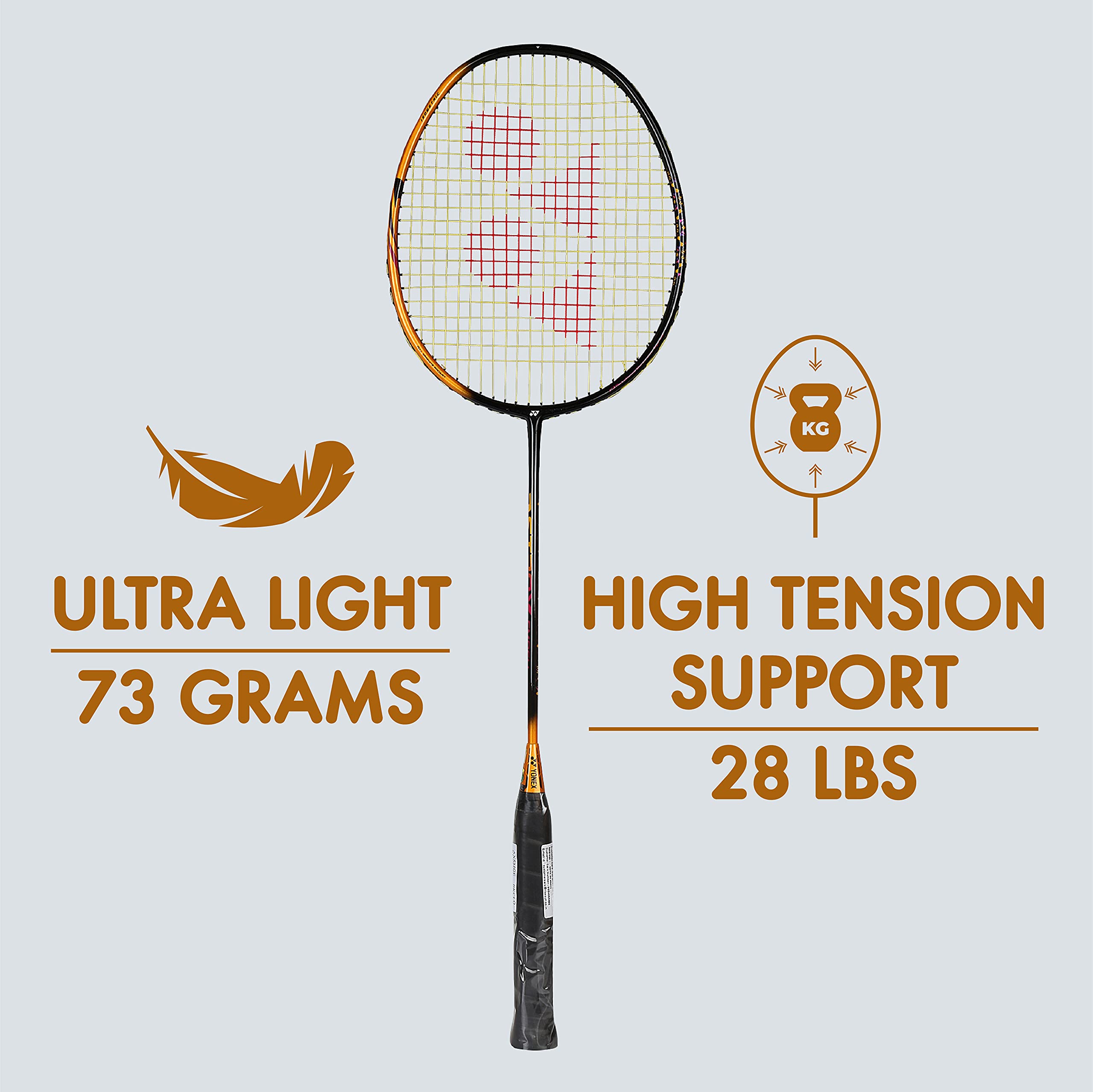 YONEX Smash Badminton Racquet (G4, 73 Grams, 28 lbs Tension) (Black Clear Orange)